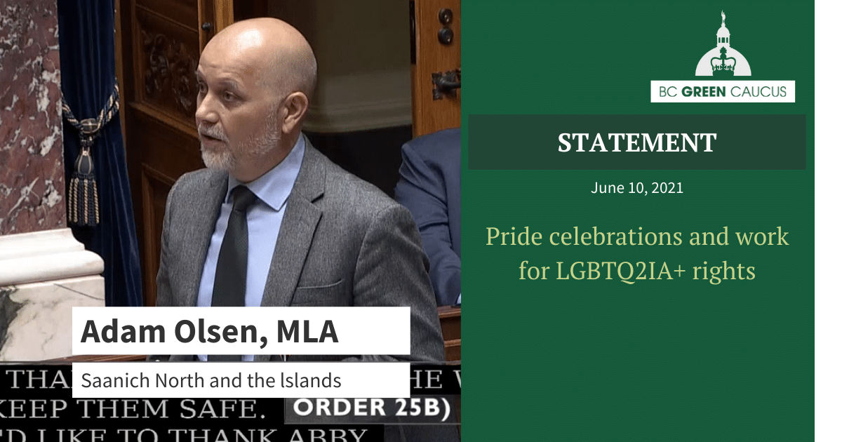 Pride celebrations and work for LGBTQ2IA+ rights - Adam Olsen
