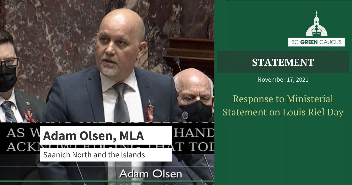 Response to Ministerial Statement on Louis Riel Day - Adam Olsen